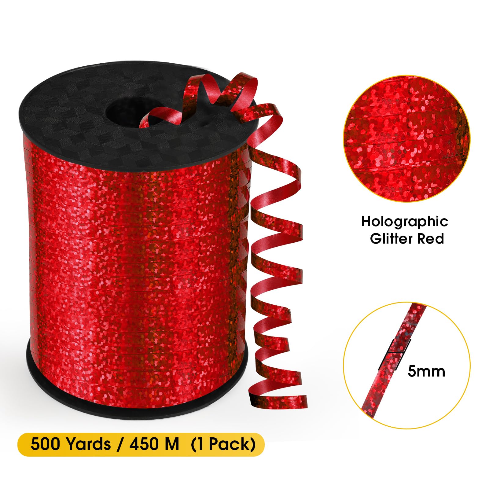 OMISELIO Red Curling Ribbon - 500 Yard Shiny Metallic Curling Ribbon for Gift Wrapping, Balloons, Christmas, Valentine's Day, Birthday