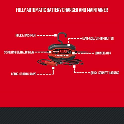 CRAFTSMAN Battery Charger and Maintainer, CMXCESM260, 3-in-1, Fully Automatic, 3 Amps, 12 Volt, for Motorcycle, Car, SUV, Truck and Marine Batteries