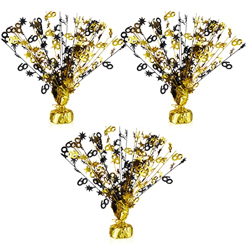 3 Pieces Happy 60th Birthday Centerpieces for Tables 60th Wedding Anniversary Party Supplies Metallic Gold Gleam for 60 Years Old Party Table Decorations, 14 Inches
