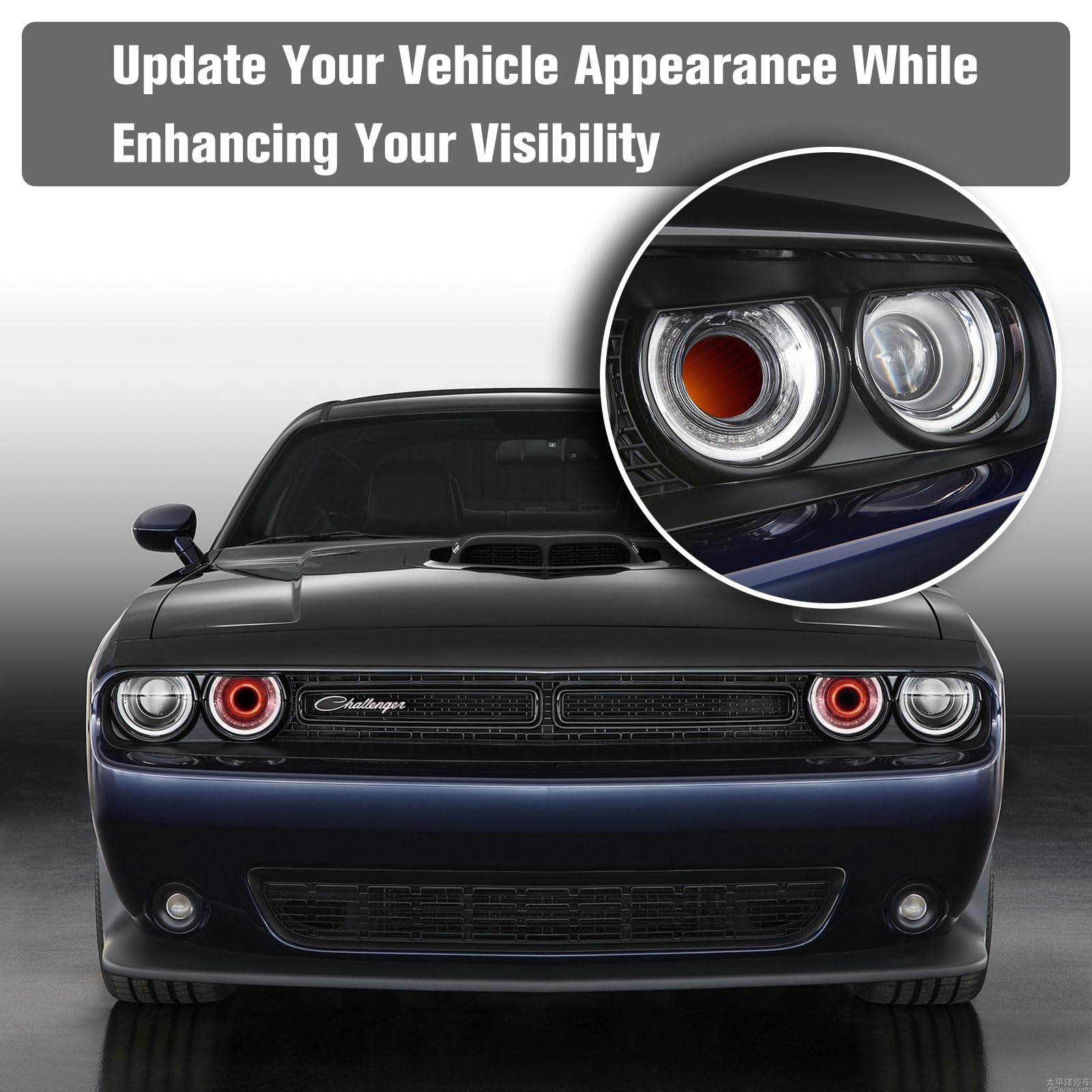 LitMiRaCle Dodge Challenger Headlights Bulbs, LED Headlamps Air Inserts Assembly Compatible with 2015-2020 Dodge Challenger, Plug and Play, Super Bright Red and White Lights(Red, 2PCS)