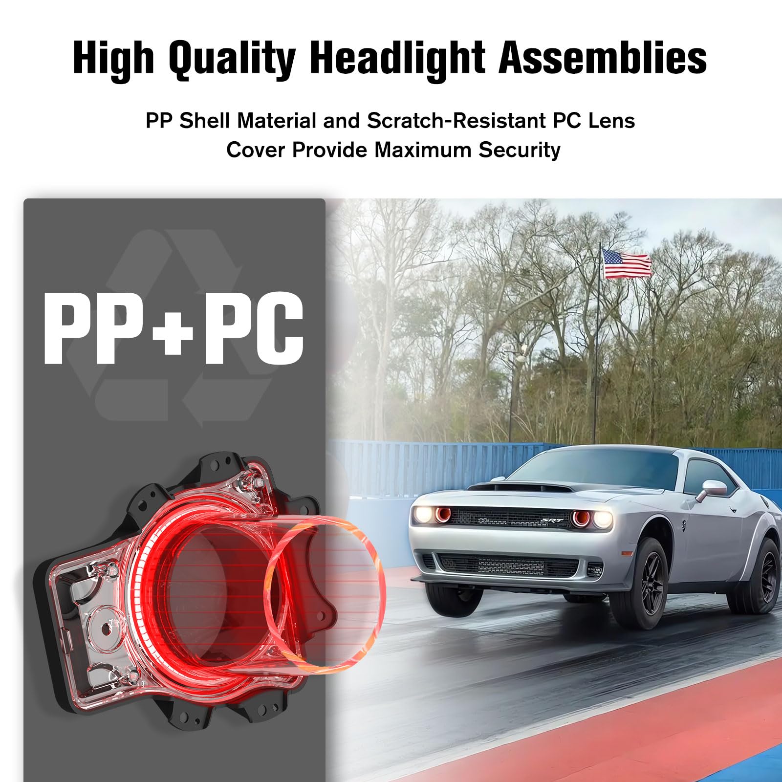 LitMiRaCle Dodge Challenger Headlights Bulbs, LED Headlamps Air Inserts Assembly Compatible with 2015-2020 Dodge Challenger, Plug and Play, Super Bright Red and White Lights(Red, 2PCS)