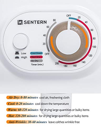 Sentern Compact Portable Laundry Dryer - 9LBS Capacity Portable Front Load Clothes Dryer 1400W Power with 4 Drying Modes, Stainless Steel Tub for Apartment