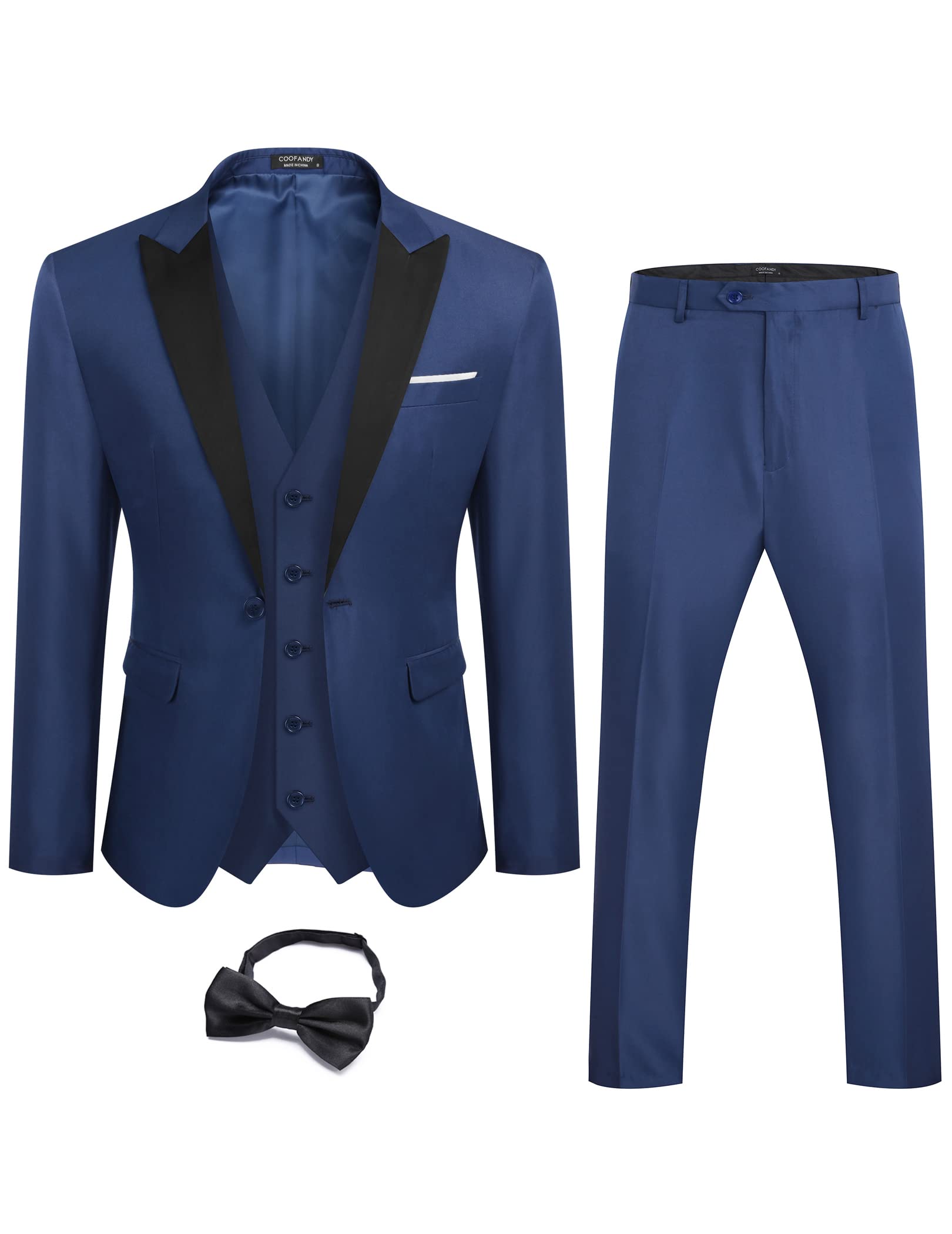 COOFANDY Mens Suits 3 Piece Casual Suit Jacket Regular Fit Tuxedo Set for Wedding Dinner Prom Navy Blue
