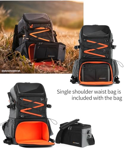 K&F Concept Camera Bag EVA Waterproof 2 in 1Camera Backpack Shoulder Bag 32L Large Capacity with Rain Cover Storage for 15.6" Laptop for Photography