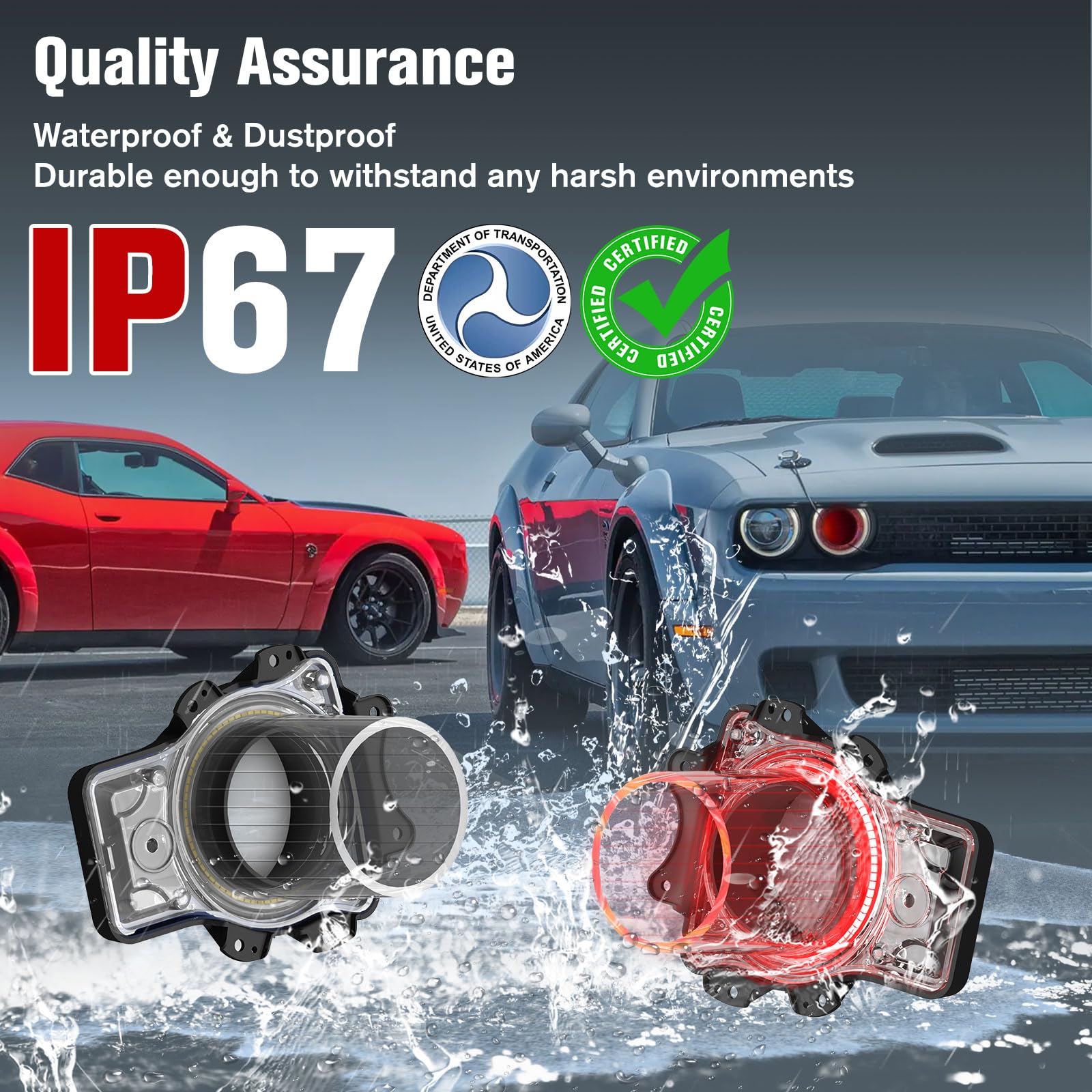 LitMiRaCle Dodge Challenger Headlights Bulbs, LED Headlamps Air Inserts Assembly Compatible with 2015-2020 Dodge Challenger, Plug and Play, Super Bright Red and White Lights(Red, 2PCS)