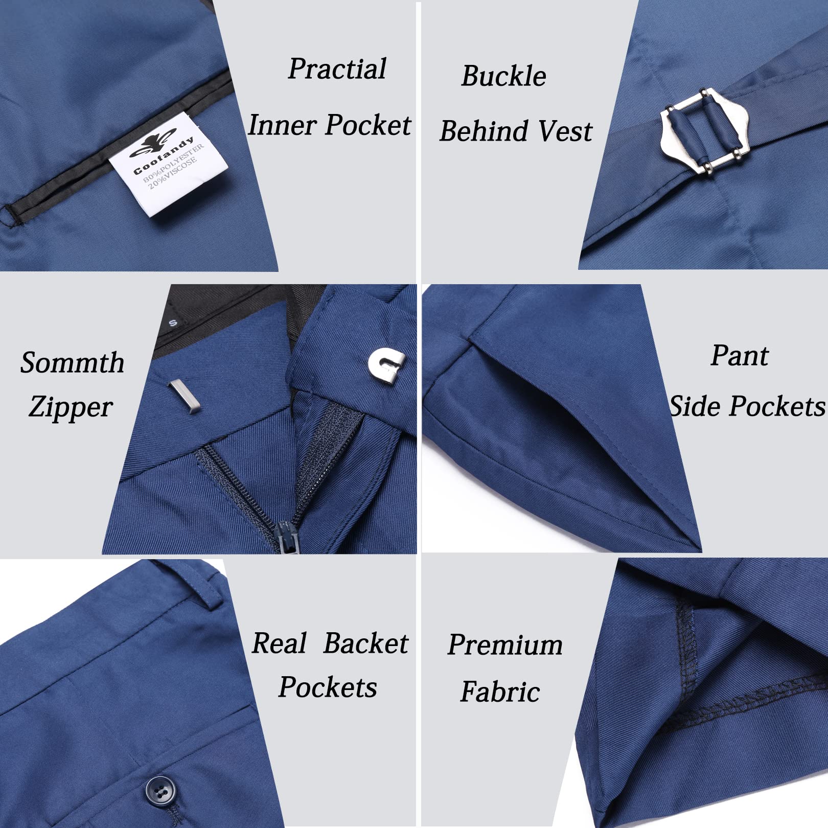 COOFANDY Mens Suits 3 Piece Casual Suit Jacket Regular Fit Tuxedo Set for Wedding Dinner Prom Navy Blue