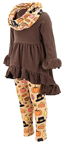 Unique Baby Girls 3 Piece Thanksgiving Dinner Clothes Legging Set Outfit (8Y, Brown)