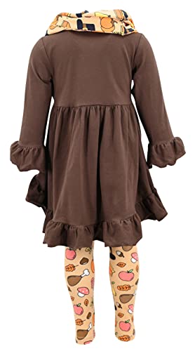 Unique Baby Girls 3 Piece Thanksgiving Dinner Clothes Legging Set Outfit (8Y, Brown)