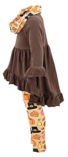 Unique Baby Girls 3 Piece Thanksgiving Dinner Clothes Legging Set Outfit (8Y, Brown)