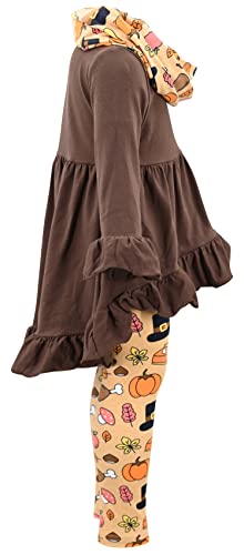 Unique Baby Girls 3 Piece Thanksgiving Dinner Clothes Legging Set Outfit (8Y, Brown)