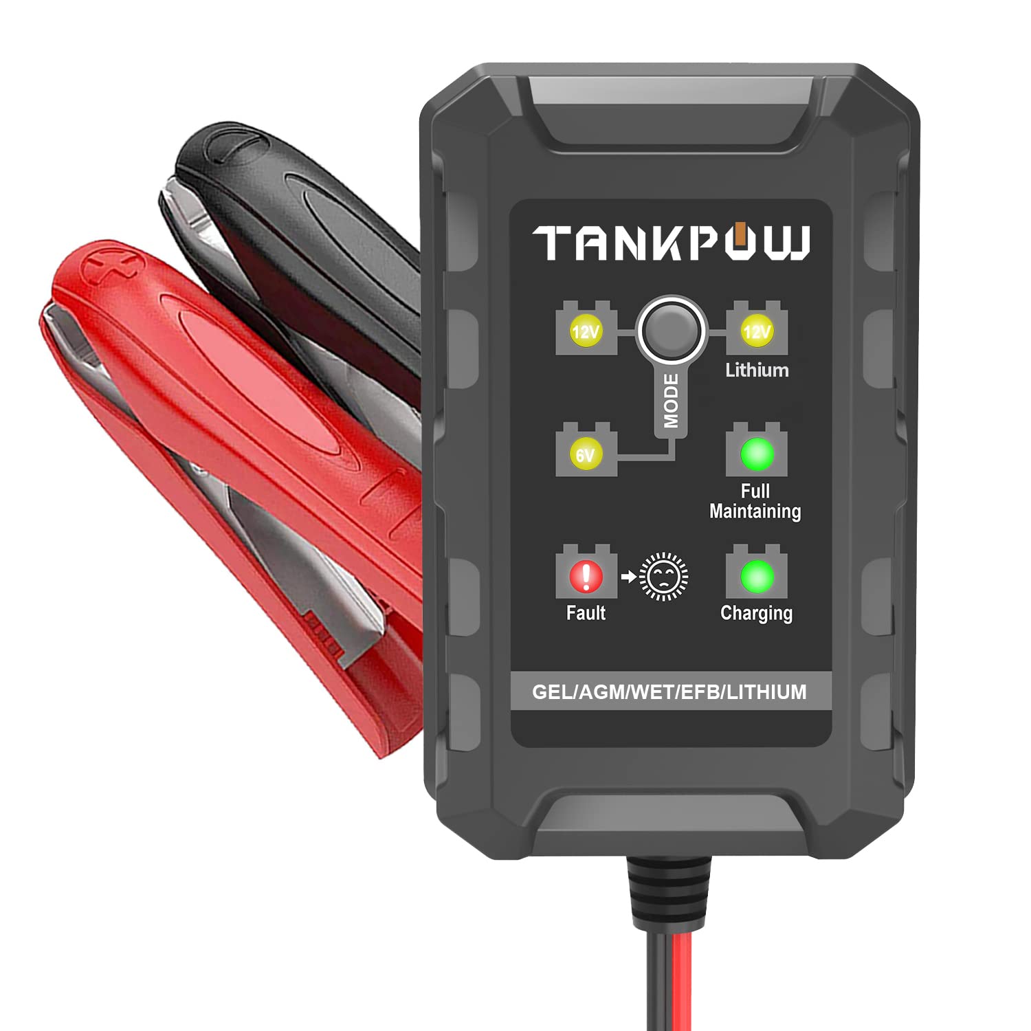 TANKPOW 1.5-Amp Smart Car Battery Charger,6V and 12V Automotive Battery Charger Battery Maintainer,Trickle Charger,Float Charger for Cars,Motorcycle,ATV,AGM,Gel,Lithium and Deep Cycle Batteries