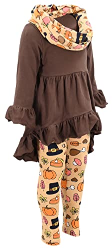 Unique Baby Girls 3 Piece Thanksgiving Dinner Clothes Legging Set Outfit (8Y, Brown)