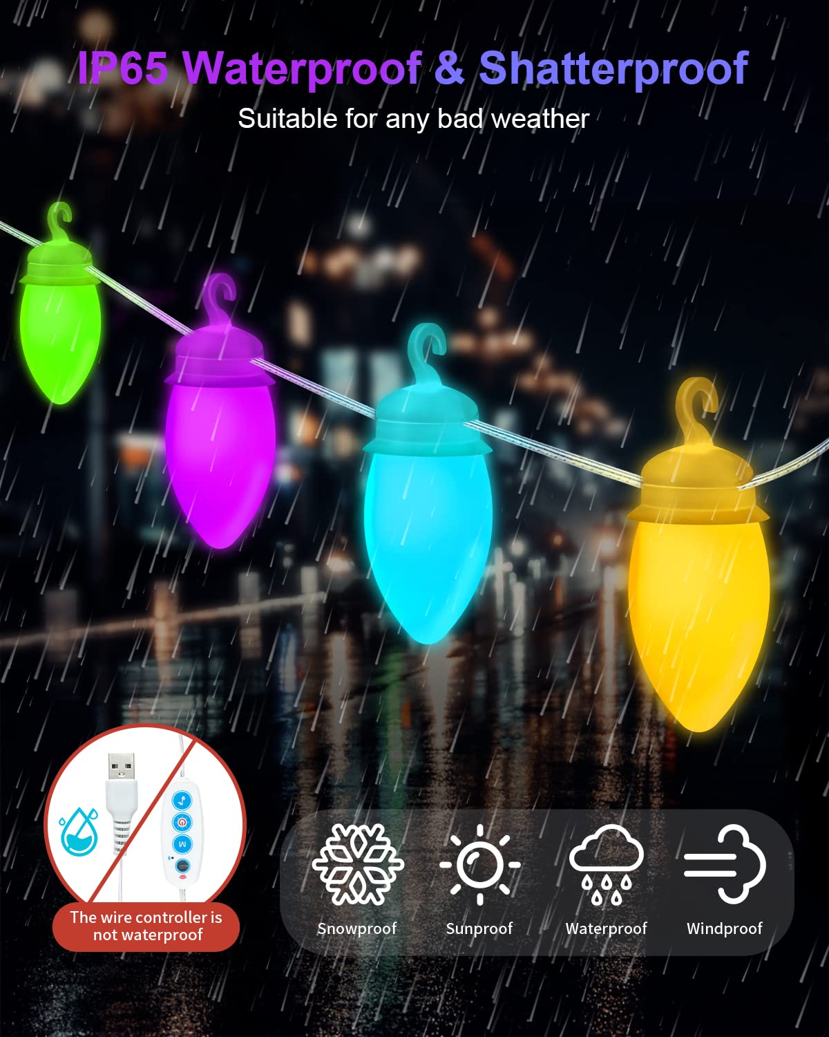 JIMIMORO Smart Outdoor String Lights - 48FT RGB Patio Lights with 20 Dimmable IP65 Waterproof Warm White LED Bulbs APP & Remote Control Patio String Lights for Outside Balcony Backyard Party Cafe B