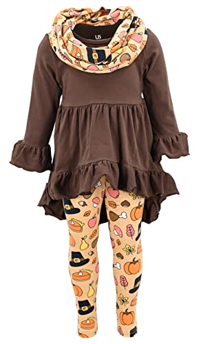 Unique Baby Girls 3 Piece Thanksgiving Dinner Clothes Legging Set Outfit (8Y, Brown)