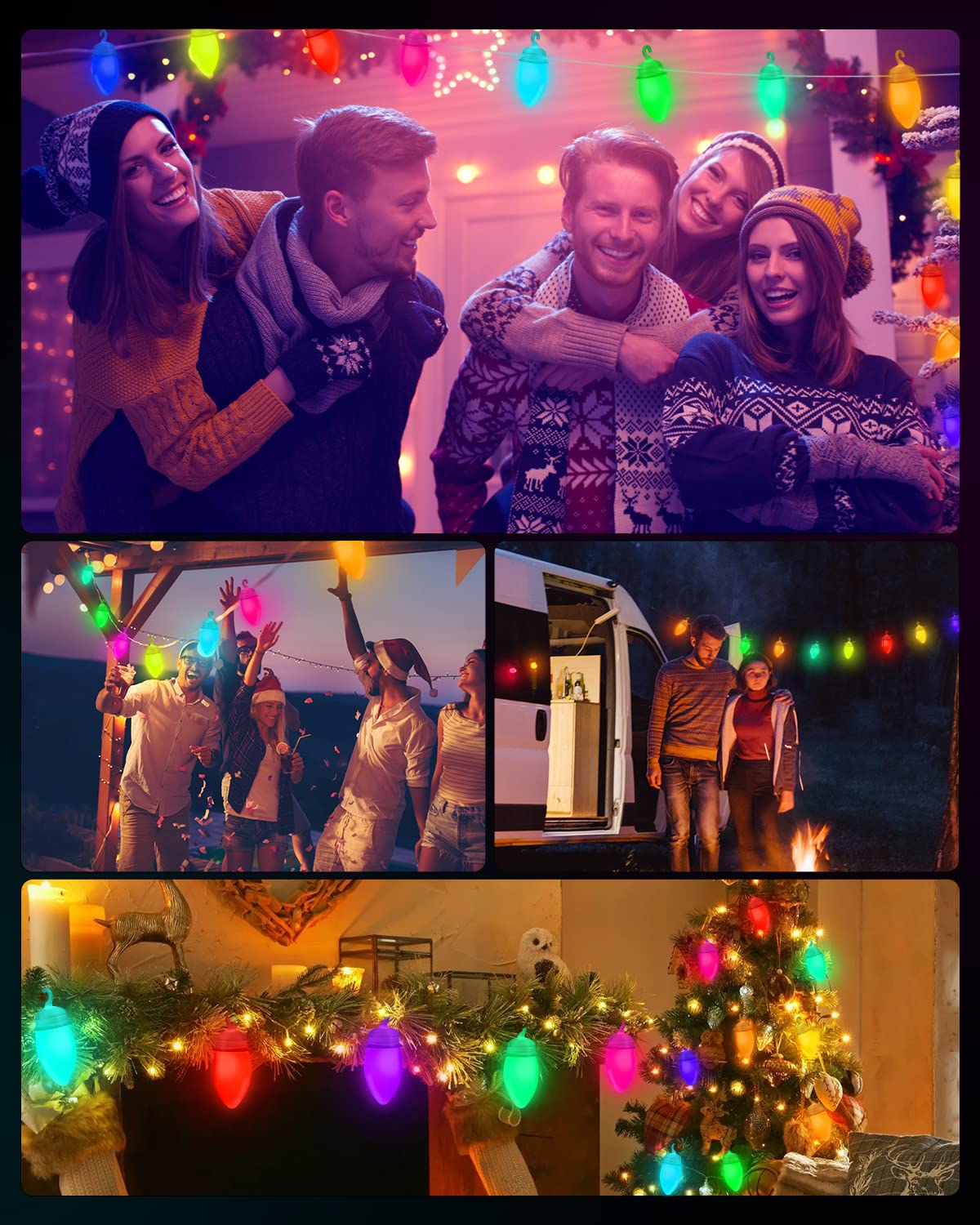 JIMIMORO Smart Outdoor String Lights - 48FT RGB Patio Lights with 20 Dimmable IP65 Waterproof Warm White LED Bulbs APP & Remote Control Patio String Lights for Outside Balcony Backyard Party Cafe B