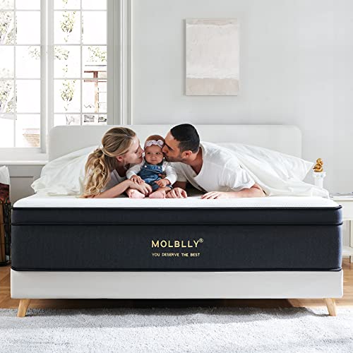 Molblly King Mattress, 10 Inch Hybrid Mattress in a Box with Gel Memory Foam, Individually Wrapped Pocket Coils Innerspring, Pressure-Relieving and Supportive,Non-Fiberglass,Mattress King Size