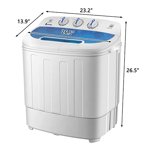 Imseigo Compact Portable Mini Compact Twin Tub with Built-in Drain Pump Washing Machine 13Lbs Washer Spain Spinner Portable Washing Machine Blue+White