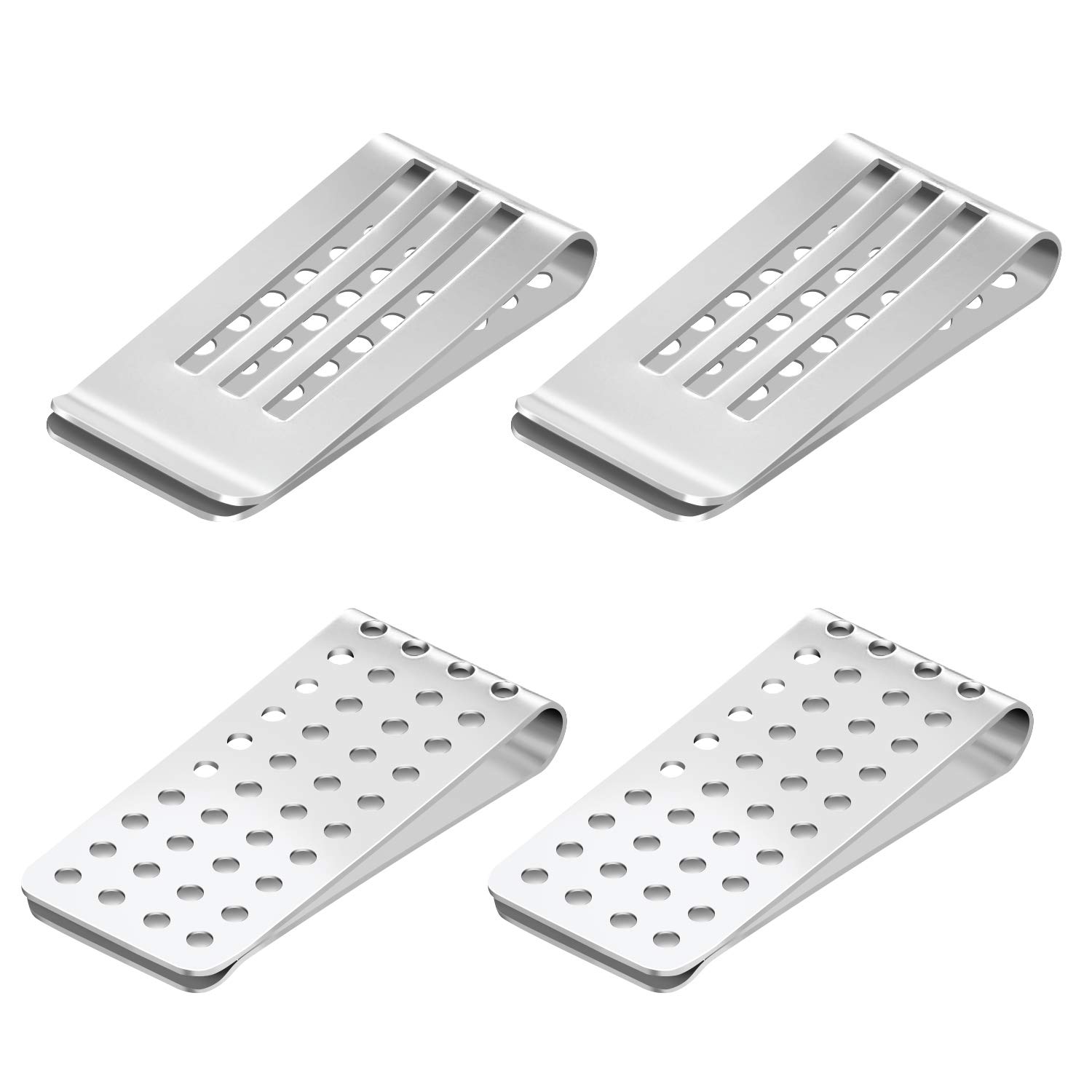7-Star Stainless Steel 4 Pack Silver Money Clip , Credit Card Business Card Holder , Minimalist Front Pocket Hollow Wallet , Solid Small Thin Luxury for Men Cash Moneyclip , Slim Metal Clips Wallet