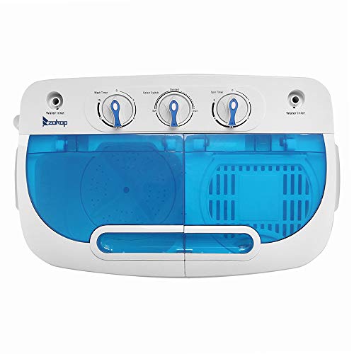 Imseigo Compact Portable Mini Compact Twin Tub with Built-in Drain Pump Washing Machine 13Lbs Washer Spain Spinner Portable Washing Machine Blue+White