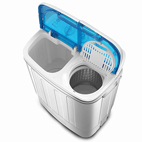 Imseigo Compact Portable Mini Compact Twin Tub with Built-in Drain Pump Washing Machine 13Lbs Washer Spain Spinner Portable Washing Machine Blue+White
