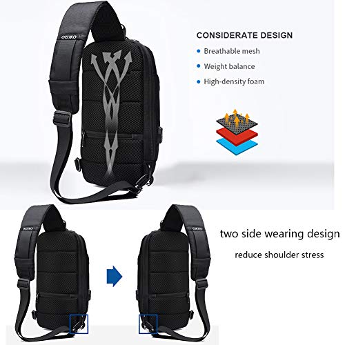 ZUK Sling Bag Shoulder Crossbody Backpack Waterproof Sling Backpack with USB Charging Port Anti Theft Chest Pack Bag Casual Daypack Fit 9.7 Inch Ipad (Army Green)