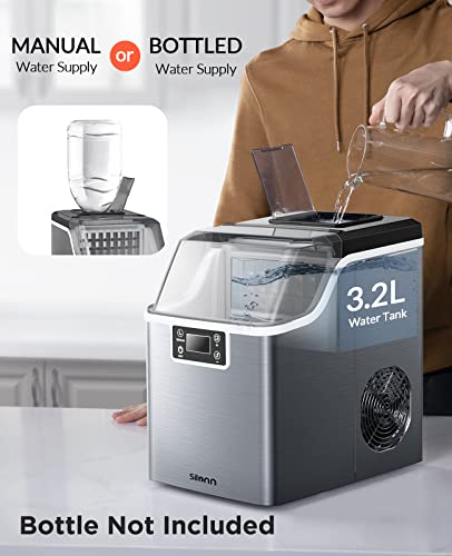 Silonn Countertop Ice Maker, 45lbs Per Day, 24Pcs Ice Cubes in 13 Min, 2 Ways to Add Water, Auto Self-Cleaning, Stainless Steel Ice Machine for Home Office Bar Party
