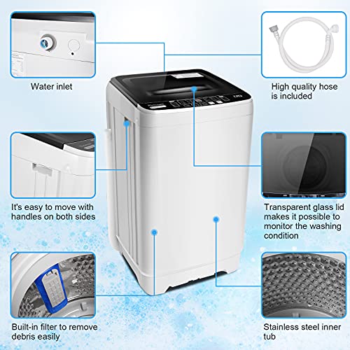 Portable Washer Nictemaw 17.8Lbs Capacity Full-Automatic Washer Machine 1.9 Cu.ft 2 in 1 Compact Laundry Washer with Drain Pump/10 Programs 8 Water Level Selections/LED Display Washer and Dryer Combo for Home,Apartment, Camping