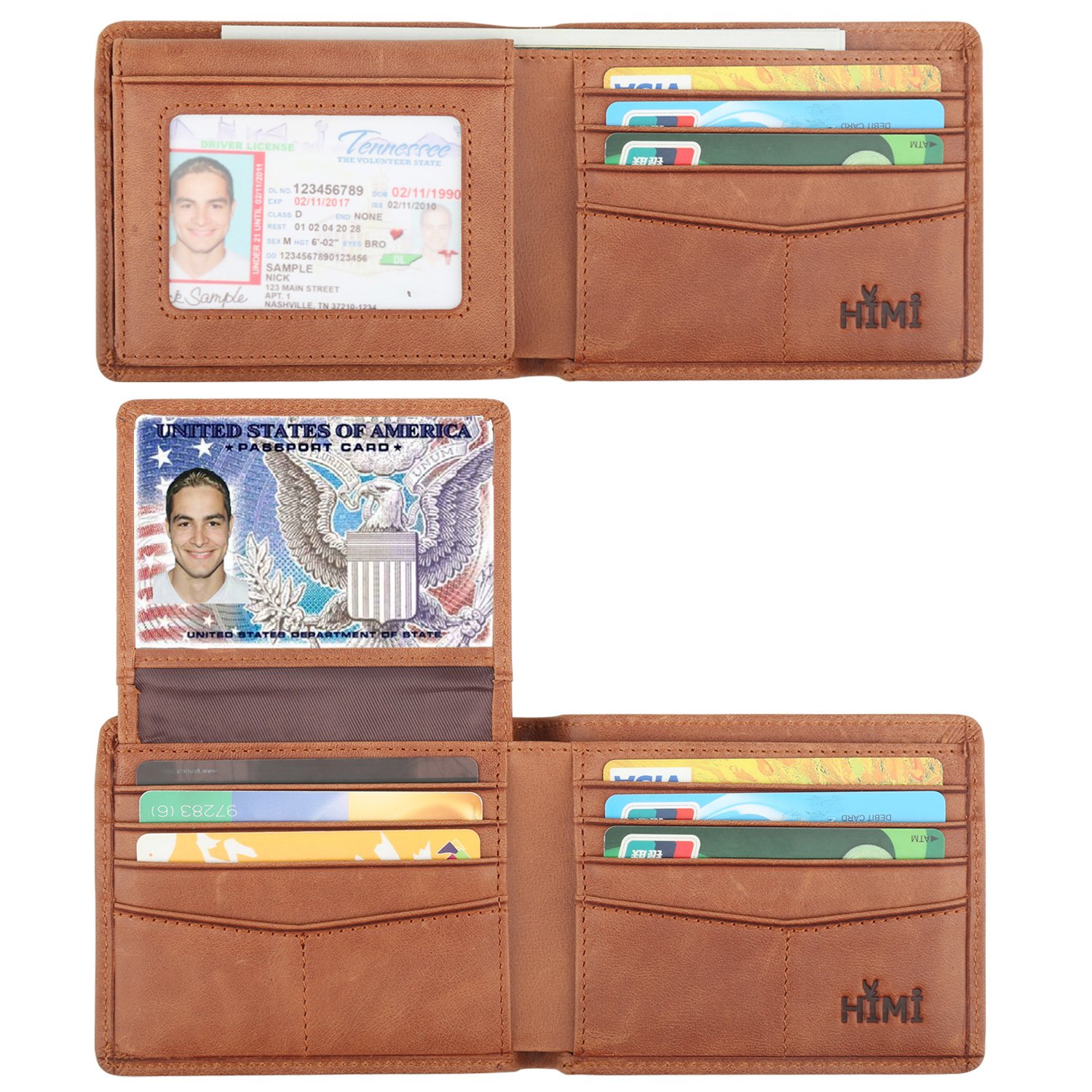 HIMI Wallet for Men-Genuine Leather RFID Blocking Bifold Stylish Wallet With 2 ID Window (Brown)