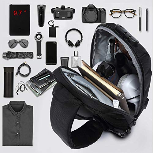 ZUK Sling Bag Shoulder Crossbody Backpack Waterproof Sling Backpack with USB Charging Port Anti Theft Chest Pack Bag Casual Daypack Fit 9.7 Inch Ipad (Army Green)