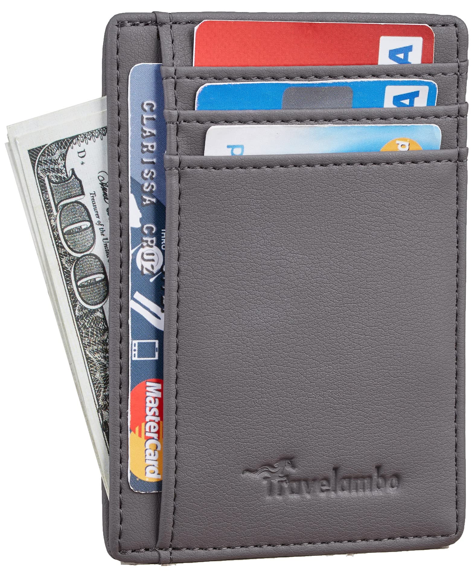 Travelambo Front Pocket Minimalist Leather Slim Wallet RFID Blocking Medium Size(VP Grey Light)