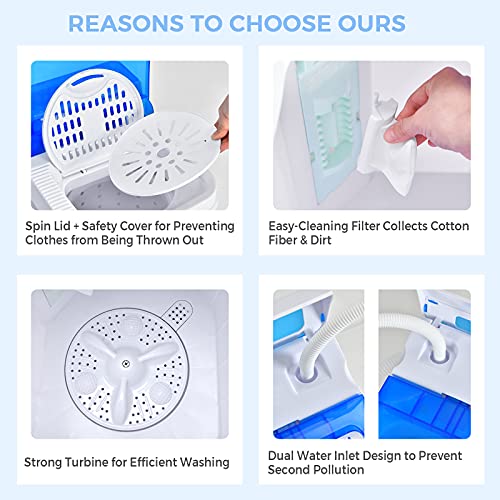 Giantex Portable Washing Machine, Twin Tub Washer and Dryer Combo, 13lbs Compact Mini Laundry Clothes Washer, Built-in Drain Pump, Semi-Automatic Wash and Spin Cycle for Apartment Dorm Camping RV