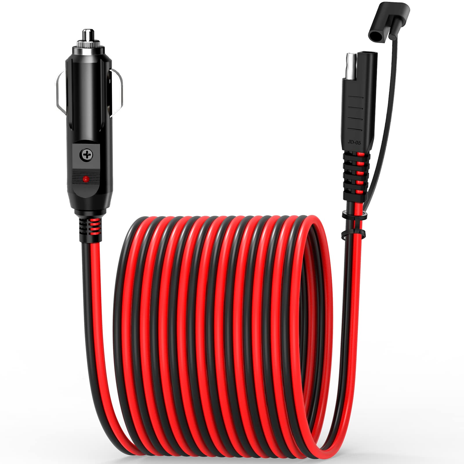 EXTRACTME 10FT Cigarette Lighter SAE Battery Charger Cable, 14AWG 12V Cigarette Lighter Plug to SAE Quick Release Adapter Extension Charging Cable with Fuse and LED Light