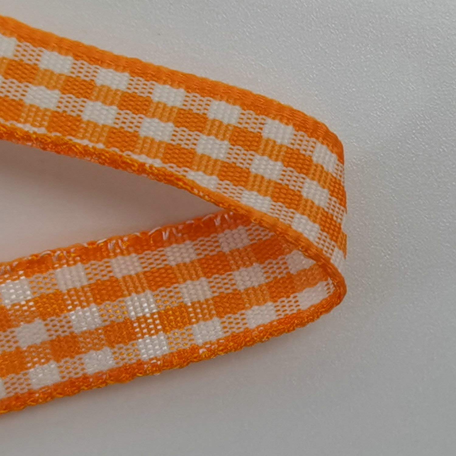 Micomon Orange Gingham Plaid Checked Ribbon 25 Yard Each Roll 100% Polyester (3/8", Orange)