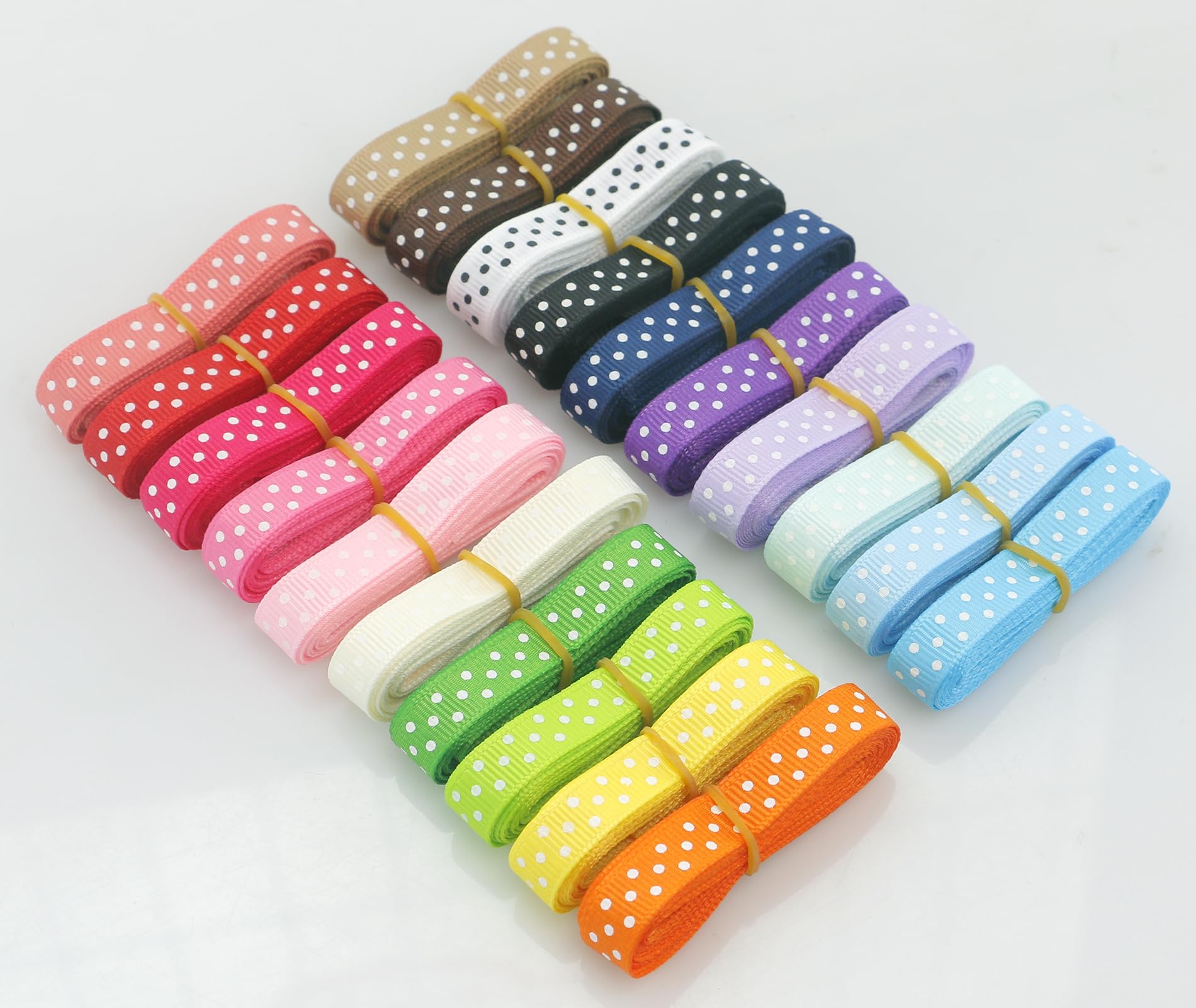 QingHan Grosgrain Ribbons for Crafts Gifts Wrapping 3/8" Boutique Polka Dot Fabric Ribbon 40yd (20 x 2yd)