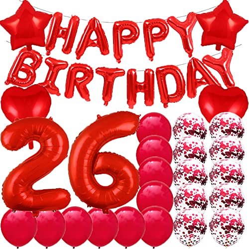 Sweet 26th Birthday Decorations Party Supplies,Red Number 26 Balloons,26th Foil Mylar Balloons Latex Balloon Decoration,Great 26th Birthday Gifts for Girls,Women,Men,Photo Props