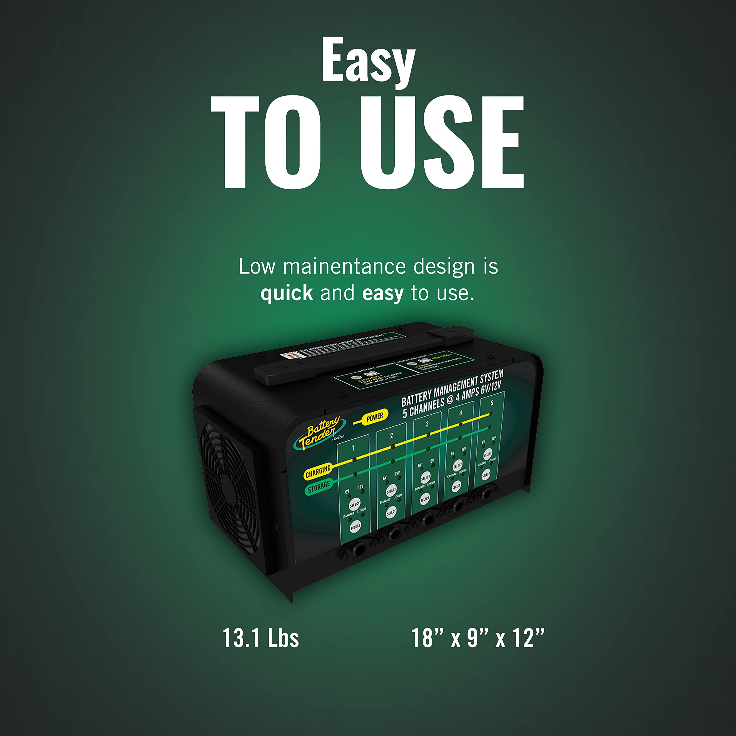 Battery Tender 5 Bank Multibank Charger - 20 AMP (4 AMPs Per Bank) - Selectable 12V / 6V - Smart and Switchable 12V Multi Battery Charger and Maintainer for Automotive and Marine - 021-0133-DL-WH