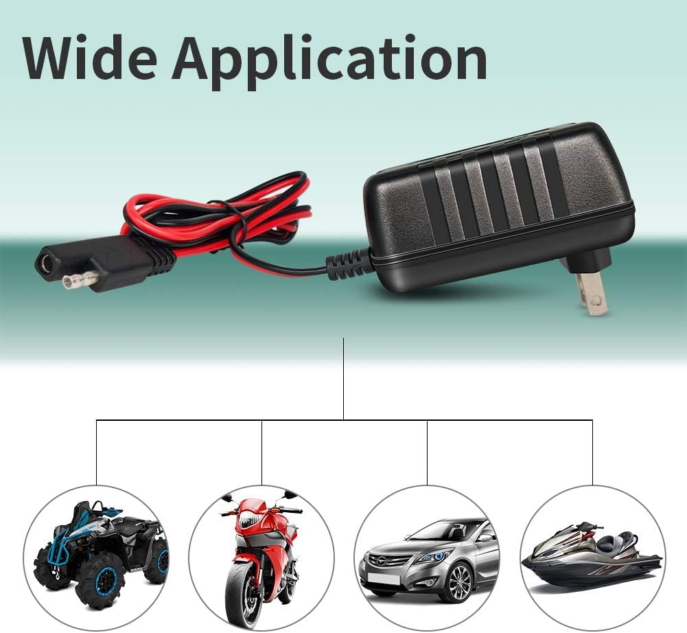12V / 6V Battery Trickle Charger Maintainer, 1.5A Automatic Smart Float Charger Battery Charger for Motorcycle Lawn Mower Car Boat Tractor ATV, SLA VRLA Gel Cell AGM Lead Acid Batteries