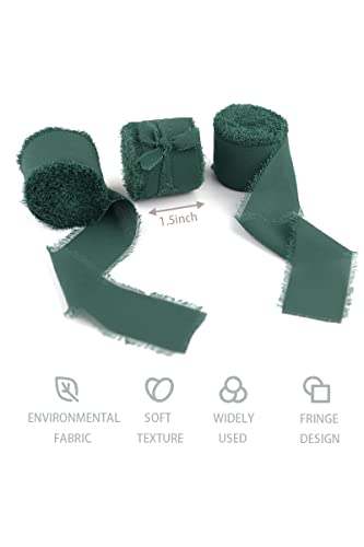Kainonnan 3 Rolls Chiffon Ribbon Handmade Fringe Ribbon 1.5" x 7Yd Ribbon for Gift Wrapping Wedding Invitations Wedding Bouquets Decor (Green)