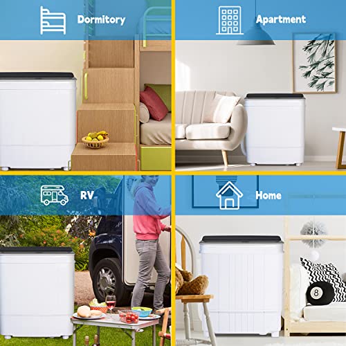 Greenvelly Portable Washing Machine Washer, 21 Lbs Small Mini Twin Tub Washer and Dryer Combo, Compact Laundry Clothes Washer, Semi-Automatic Wash and Spin Cycle for Apartment RV Dorm Camping (Grey)