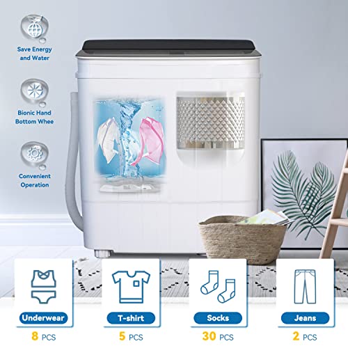 Greenvelly Portable Washing Machine Washer, 21 Lbs Small Mini Twin Tub Washer and Dryer Combo, Compact Laundry Clothes Washer, Semi-Automatic Wash and Spin Cycle for Apartment RV Dorm Camping (Grey)