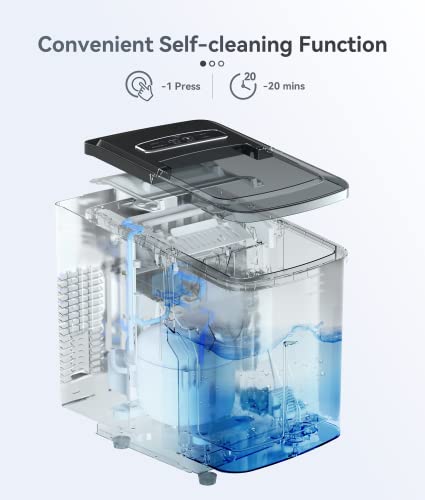ecozy Portable Ice Maker Countertop, 9 Cubes Ready in 6 Mins, 26 lbs in 24 Hours, Self-Cleaning Ice Maker Machine with Ice Bags/Ice Scoop/Ice Basket for Home Kitchen Office Bar Party, Silver