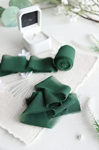 Kainonnan 3 Rolls Chiffon Ribbon Handmade Fringe Ribbon 1.5" x 7Yd Ribbon for Gift Wrapping Wedding Invitations Wedding Bouquets Decor (Green)