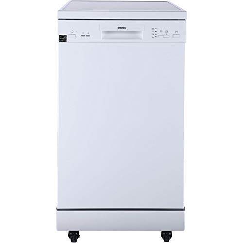 Danby DDW1805EWP 18 inch Portable Dishwasher with 8 Place Setting Capacity; 4 Wash Cycles; Energy Star Certified; Adjustable Upper Rack; in White