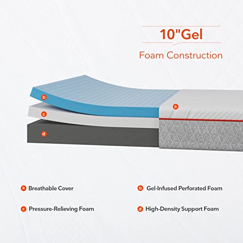 Sweetnight King Size Mattress, 10 Inch King Memory Foam Mattress, Double Sides Flippable King Bed Mattress in a Box, Gel Infused and Perforated Foam for Cool Sleep and Pressure Relief