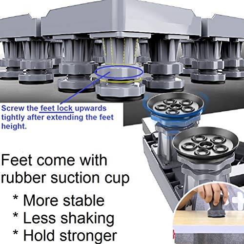 Mini Fridge Stand Mobile Base With 4 Locking Refrigerator Wheels And 8 Strong Feet For Washer Dryer Washing Machine Stand Pedestal, Refrigerator Stand, Adjustable Appliance Dolly Square, Moving Roller