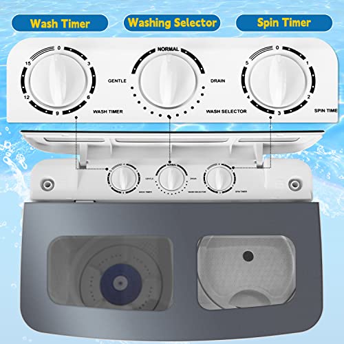 Greenvelly Portable Washing Machine Washer, 21 Lbs Small Mini Twin Tub Washer and Dryer Combo, Compact Laundry Clothes Washer, Semi-Automatic Wash and Spin Cycle for Apartment RV Dorm Camping (Grey)