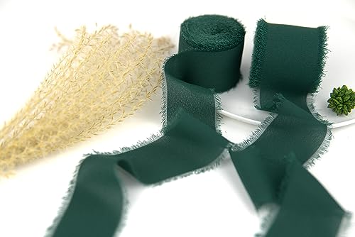 Kainonnan 3 Rolls Chiffon Ribbon Handmade Fringe Ribbon 1.5" x 7Yd Ribbon for Gift Wrapping Wedding Invitations Wedding Bouquets Decor (Green)