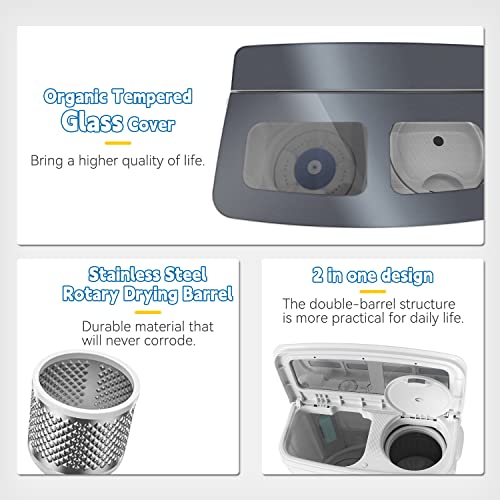 Greenvelly Portable Washing Machine Washer, 21 Lbs Small Mini Twin Tub Washer and Dryer Combo, Compact Laundry Clothes Washer, Semi-Automatic Wash and Spin Cycle for Apartment RV Dorm Camping (Grey)
