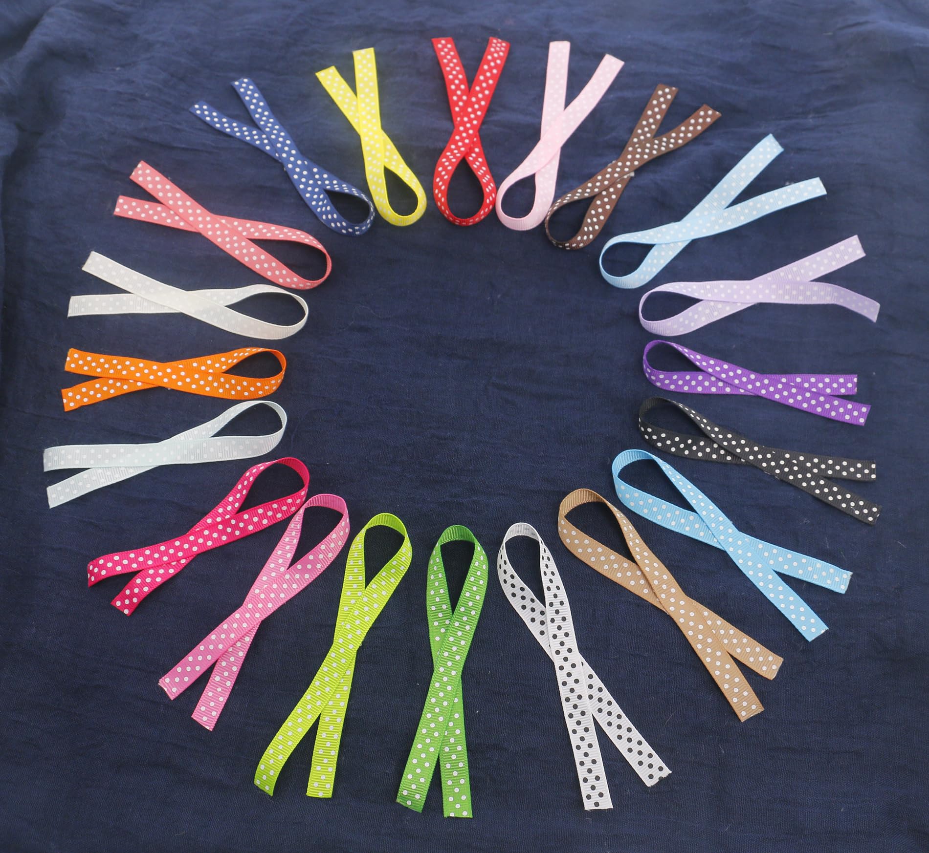 QingHan Grosgrain Ribbons for Crafts Gifts Wrapping 3/8" Boutique Polka Dot Fabric Ribbon 40yd (20 x 2yd)