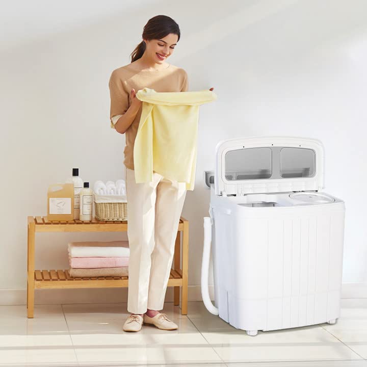 Greenvelly Portable Washing Machine Washer, 21 Lbs Small Mini Twin Tub Washer and Dryer Combo, Compact Laundry Clothes Washer, Semi-Automatic Wash and Spin Cycle for Apartment RV Dorm Camping (Grey)